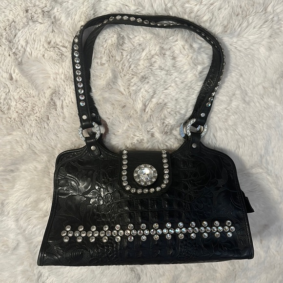 Raviani | Bags | Raviani Bling Crystal Embellished Black Embossed ...